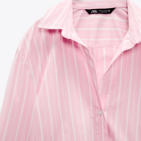 Zara | Tops | Nwt Zara Poplin Blush Pink Striped Fitted Button Down Shirt Top | Poshmark